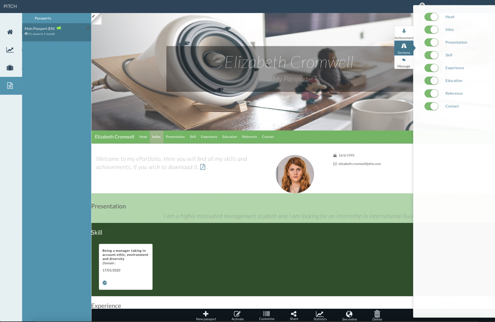 RimaOne | software editor | The PITCH ePortfolio module
